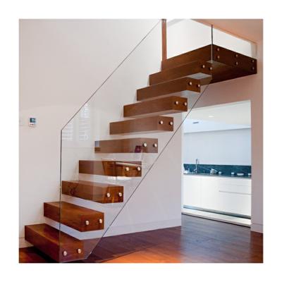 China Wood floating indoor wood glass staircase floating straight stairs for sale