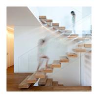 China Wood floating indoor wood glass staircase floating straight stairs for sale