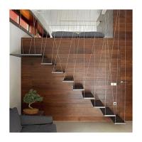 China Wood floating indoor wood glass staircase floating straight stairs for sale
