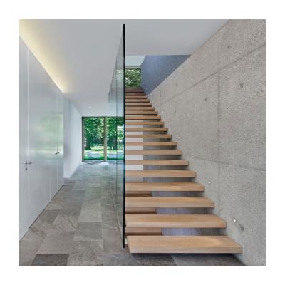 China Wooden floating stair led light wooden high grade floating staircase for sale
