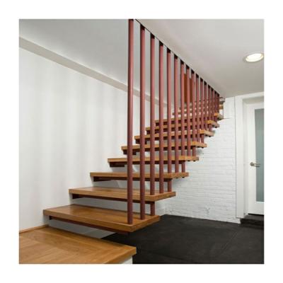 China Indoor wood floating staircase wood tread steel handrail staircase arc floating stairs for sale