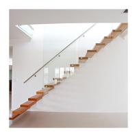 China Stainless steel wood floating stairs luxurious solid wood stairs floating staircase for small spaces for sale