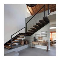 China Stainless steel wood floating stairs luxurious solid wood stairs floating staircase for small spaces for sale