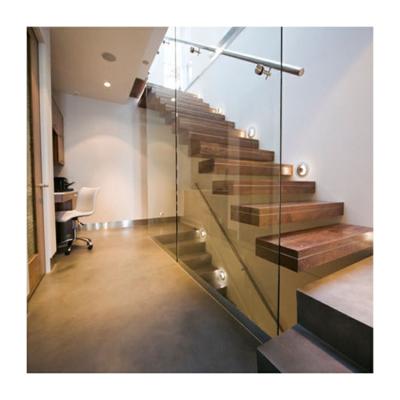 China Floating wood tread stairs solid wood glass treads led light floating stair for sale