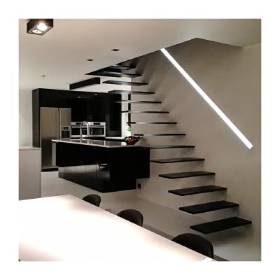 China Oak wood tread floating stair wood side step floating stairs stringer for sale