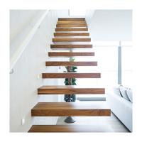 China House red oak tread stairs floating teak wood tread rod railing floating stairs for sale