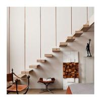 China House red oak tread stairs floating teak wood tread rod railing floating stairs for sale
