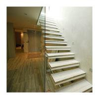 China Residential wood floating stair wood glass stair balustrade floating staircase for sale