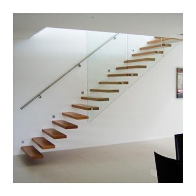 China Wood stair treads floating staircase iron wood tread stair used indoor floating straight staircase for sale