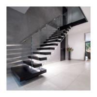 China Glass wood floating stairs wood tread invisible stringer floating stairs manufacturers for sale