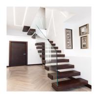 China Glass wood floating stairs wood tread invisible stringer floating stairs manufacturers for sale