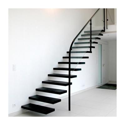 China Straight floating glass wood stairs custom wood ladders led floating stair for sale