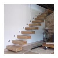 China Floating wooden stair wood treads design led stripe floating stairs for sale