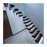 China Oak handrail floating stairs wood staircase with led modern design floating stair for sale