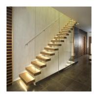 China Wooden floating staircase price glass wood staircase cable floating stairs for sale