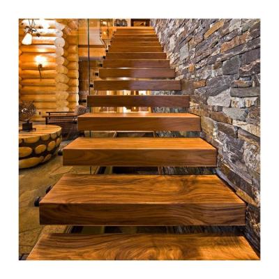 China Rubber wood floating staircase steel wood chimney cable railing floating stairs for sale