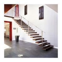 China Rubber wood floating staircase steel wood chimney cable railing floating stairs for sale