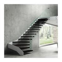 China Rubber wood floating staircase steel wood chimney cable railing floating stairs for sale
