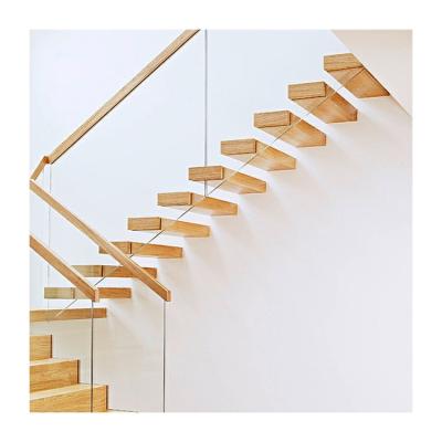 China Floating solid wood steps staircase oak wood tread low cost cheap floating tairs for sale