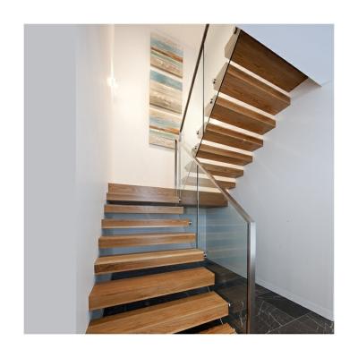 China Modern wood floating staircase creater house glass wood stairs building home floating staircase for sale