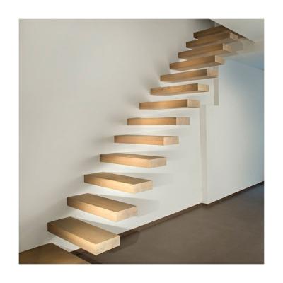 China Floating acacia wood treads stairs led wood staircase floating stairs indoor for sale