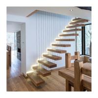 China Wood tread straight floating staircase stainless steel wood stair full floating straight staircase for sale