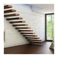 China Stairs floating with oak wood tread real wood armrest floating stairs with landings for sale