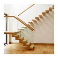 China Stairs floating with oak wood tread real wood armrest floating stairs with landings for sale