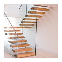 China Floating wood tread 2 sided wood stove floating staircase handrail malaysia for sale