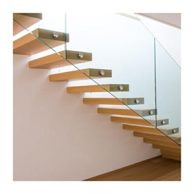 China Floating wood treads stairs wood steel handrail build floating staircase china for sale