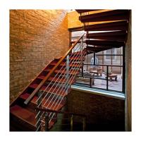 China Floating wood treads stairs wood steel handrail build floating staircase china for sale