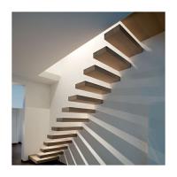 China Wood glass floating staircase price diamond shaped wood curved floating stair for sale