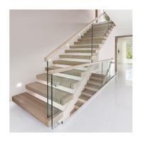 China Wood straight floating stairs glass wood stairs floating open staircase for sale