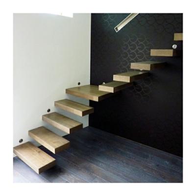 China Wood floating stairs design wooden straight indoor contemporary floating staircase for sale