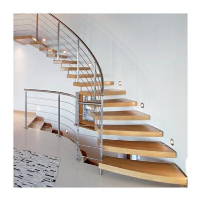 China Floating wooden ladder steel wood customized straight floating staircase for sale