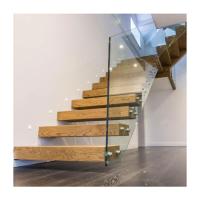 China Wooden tread floating stairs red wood tread design l shape floating stairs for sale