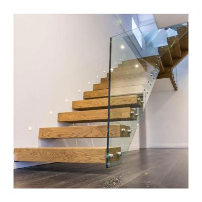 China Wooden tread floating stairs red wood tread design l shape floating stairs for sale
