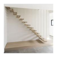 China Wooden tread floating stairs red wood tread design l shape floating stairs for sale