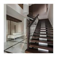China Hard wood floating stairs price customized wood tread single stringer floating staircase for sale