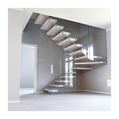 China Build wood glass floating staircase steel wood floating staircase set sulution for sale