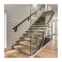 China Steel wood straight floating stairs wood stairs for interior loft floating staircase for sale