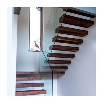 China Floating stairs with wood tread thick teak wood tread floating staircase handle for sale