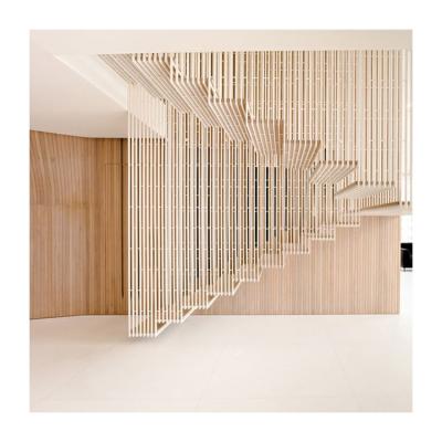 China Build floating staircase wood indoor wood railing designs modern decorative floating stairs for sale