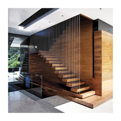 China Interior wood floating staircase light yellow solid wood tread indoor diy floating stairs for sale