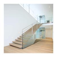 China Glass wooden floating staircase decorative wooden wall shelf floating stair with led light for sale