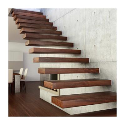 China Wood steps floating oak solid wood tread stairs modern style floating staircases for sale