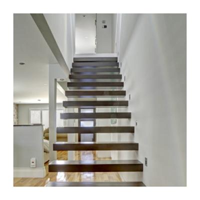 China Wood floating low price interior wood stairs invisible stringer floating staircase for sale