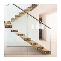 China Wooden floating stairs residential oak wood floating staircase side step for sale