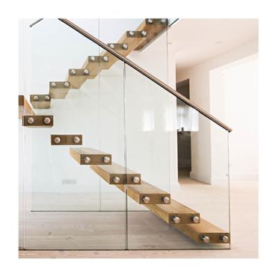 China Wooden floating stairs residential oak wood floating staircase side step for sale