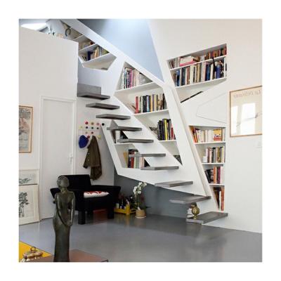 China Inside floating wooden staircase solid wood box staircase design curved arc floating staircasets for sale